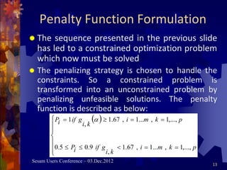 SUC Brasil 2012 : Optimization of a Floating Platforms Mooring System Based on a Genetic ...