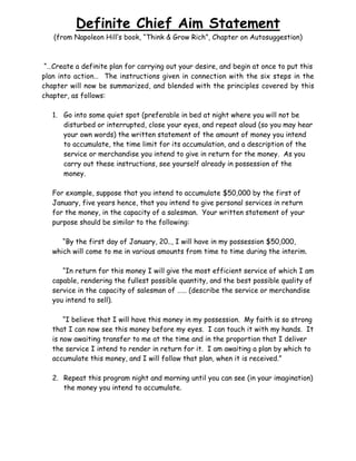 Success Napoleon Hill - chief aim statement | PDF