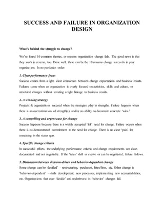 Success and failure in organization design | DOCX | Business | Business ...