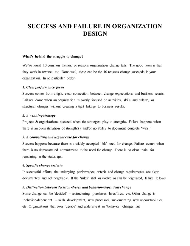 Success and failure in organization design | PDF