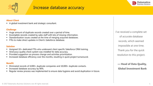 Database Solutions : Increase database accuracy | PPT