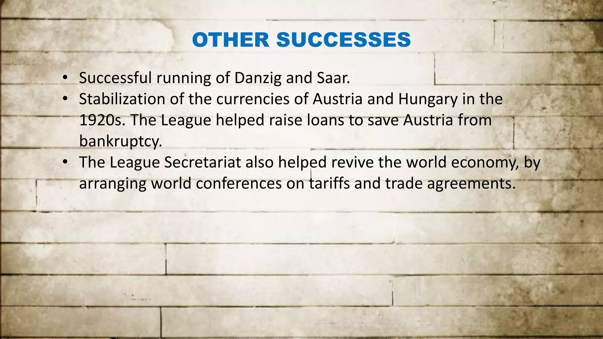 CAMBRIDGE IGCSE HISTORY: SUCCESSES OF THE LEAGUE OF NATIONS | PPTX