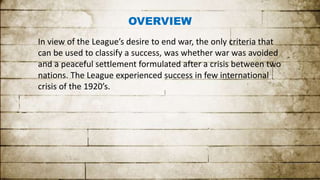 CAMBRIDGE IGCSE HISTORY: SUCCESSES OF THE LEAGUE OF NATIONS | PPTX