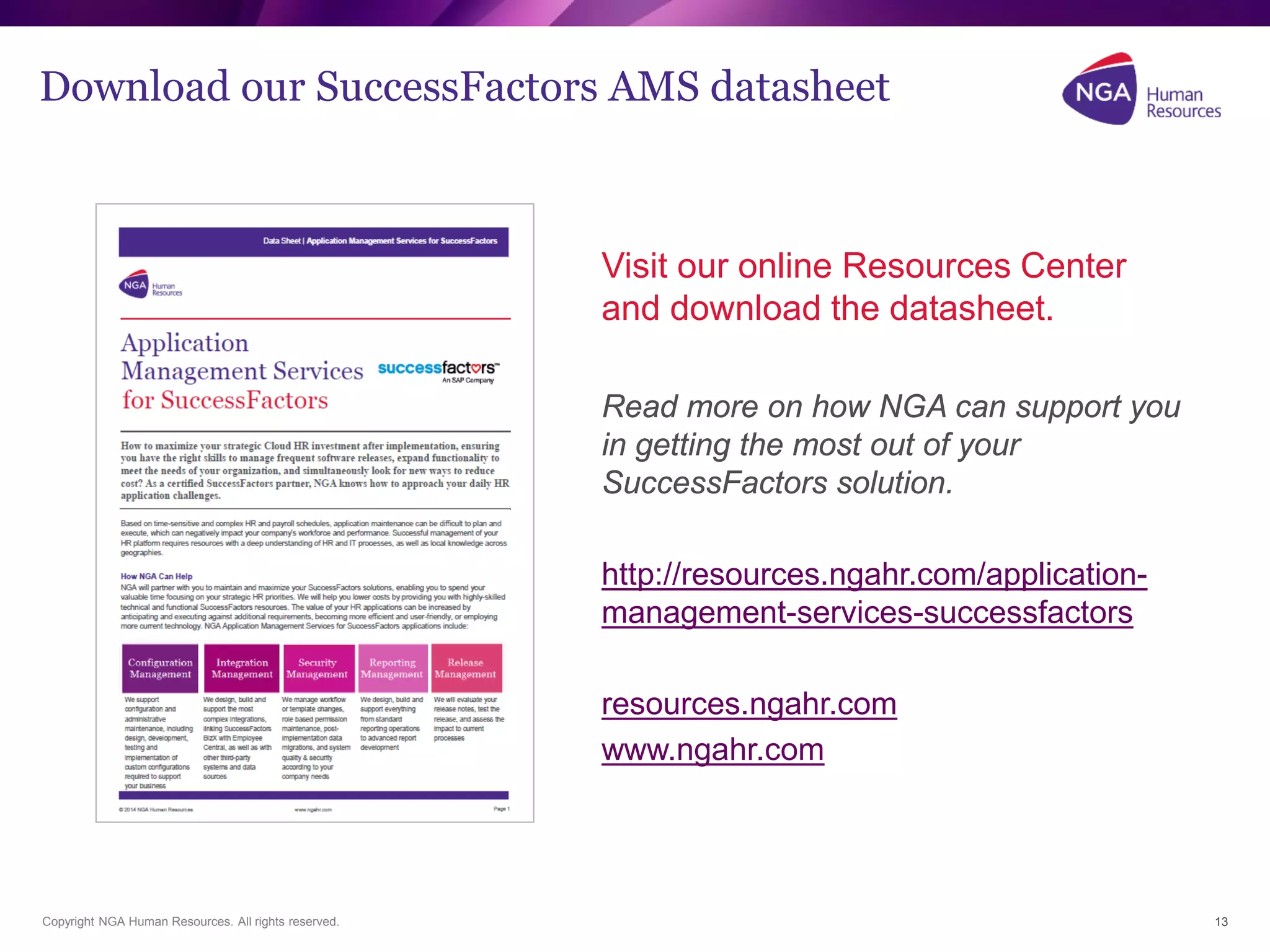 SuccessFactors Application Management Services | PDF