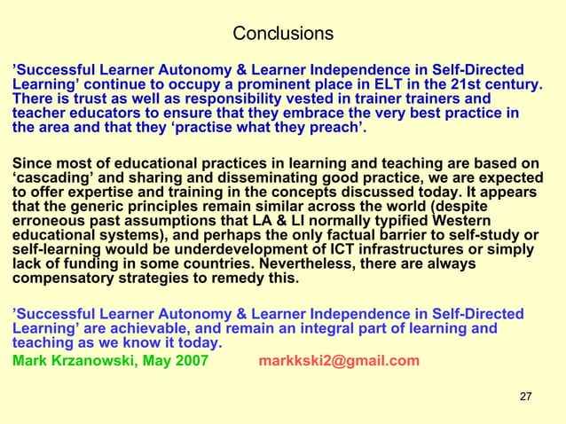 Successful Learner Autonomy and Learner Independence in Self-Directed ...