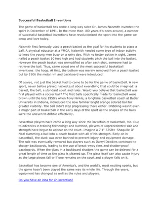 Successful Basketball Inventions | DOCX