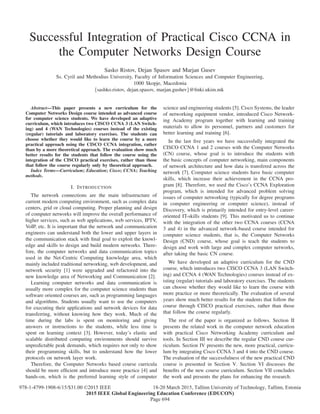 Successful integration of practical cisco ccna in the computer networks design course | PDF