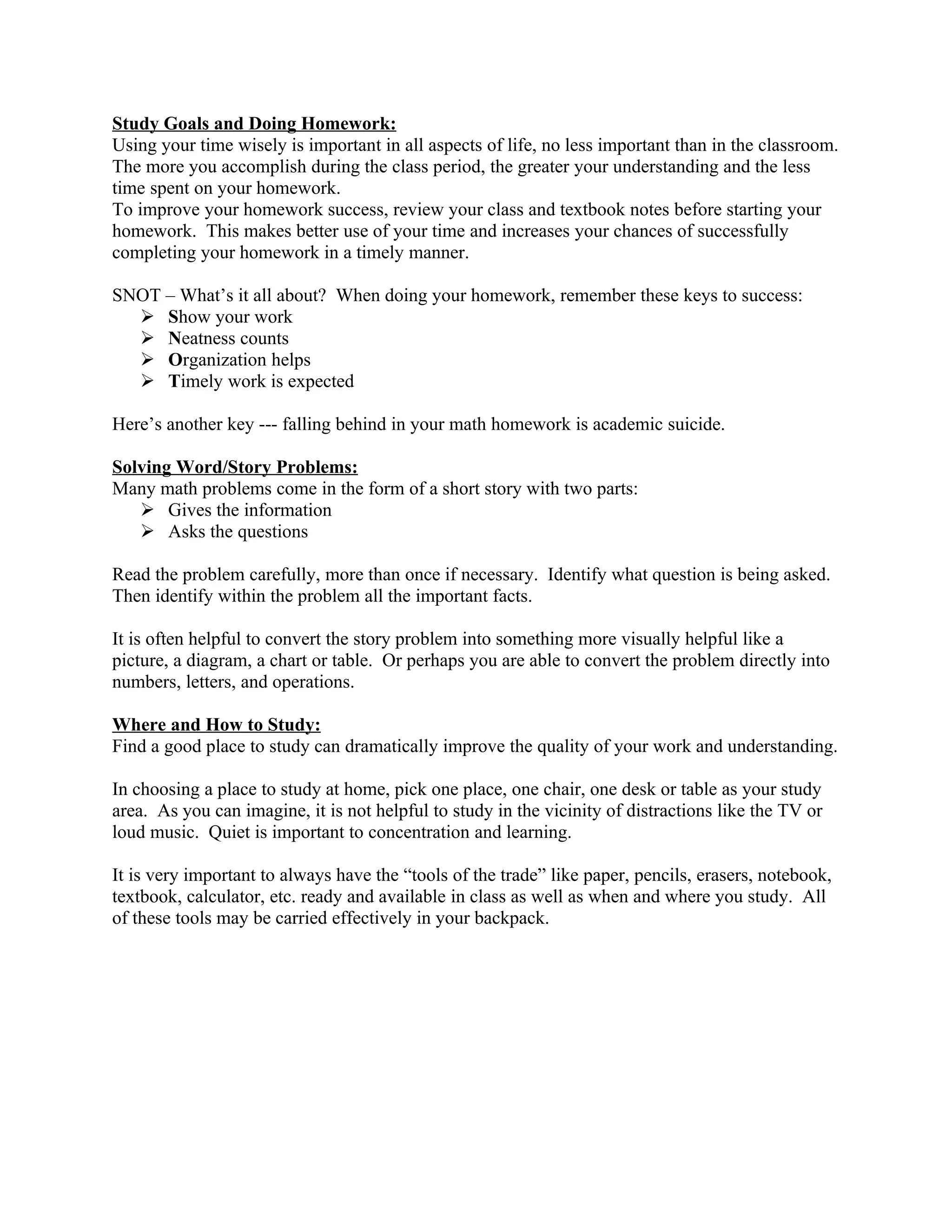 Successful Math Study Skills | DOC | Education