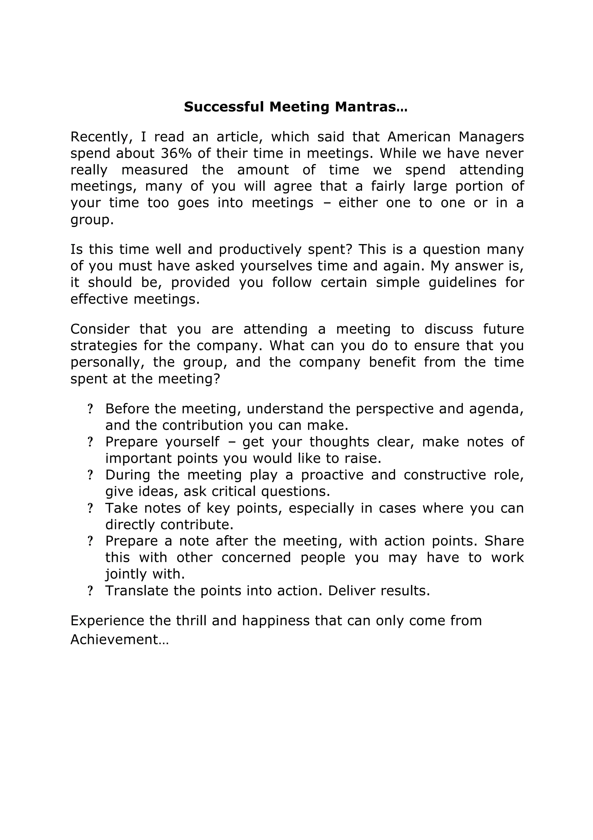 Successful meeting mantras by Sushil Handa | DOCX