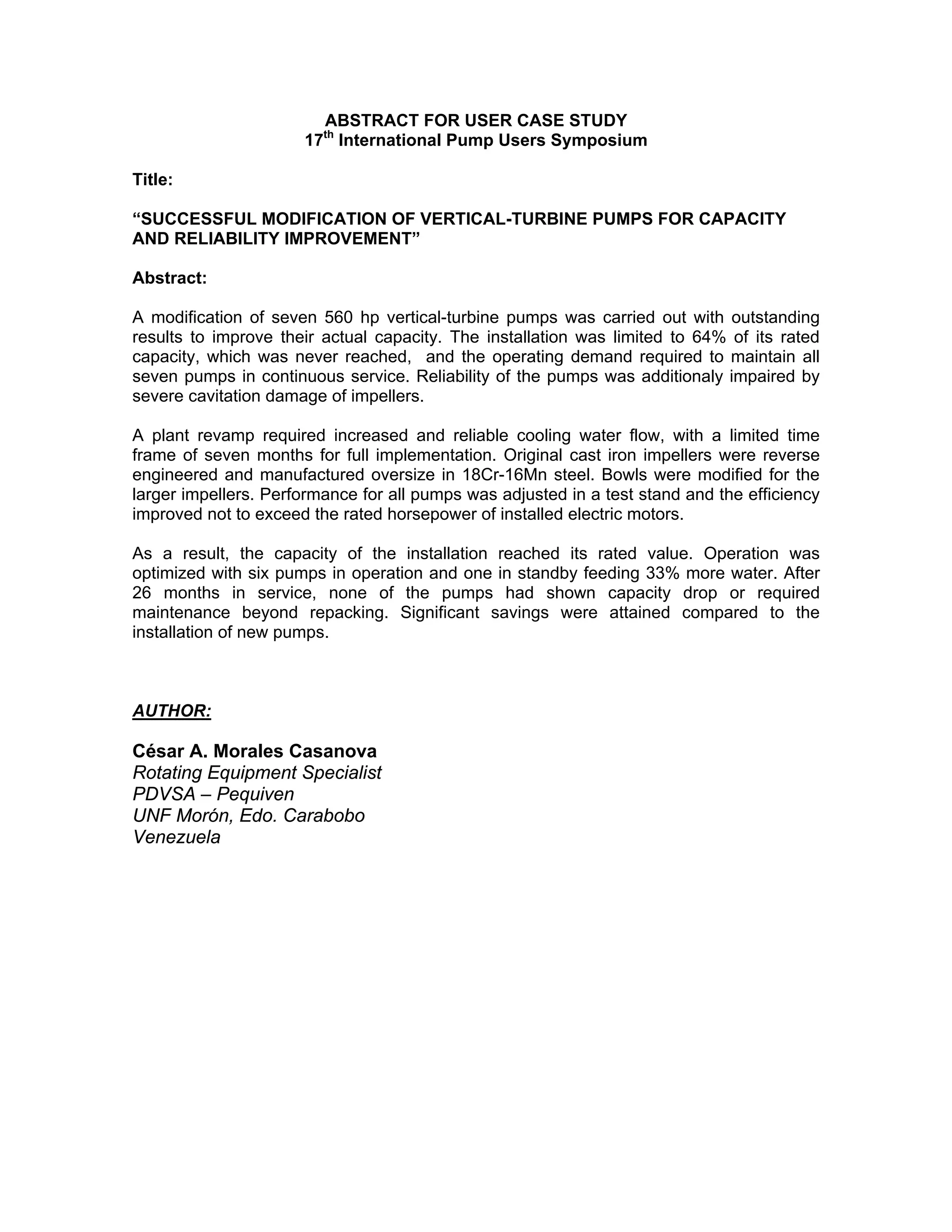 Successful Modification of Vertical-Turbine Pumps for Capacity and ...