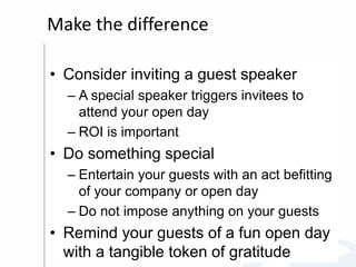 Make your open day a success! | PPTX | Business | Business and Finance