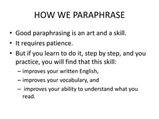 Successful paraphrasing | PPTX | Death, Injury, or Military Conflict ...