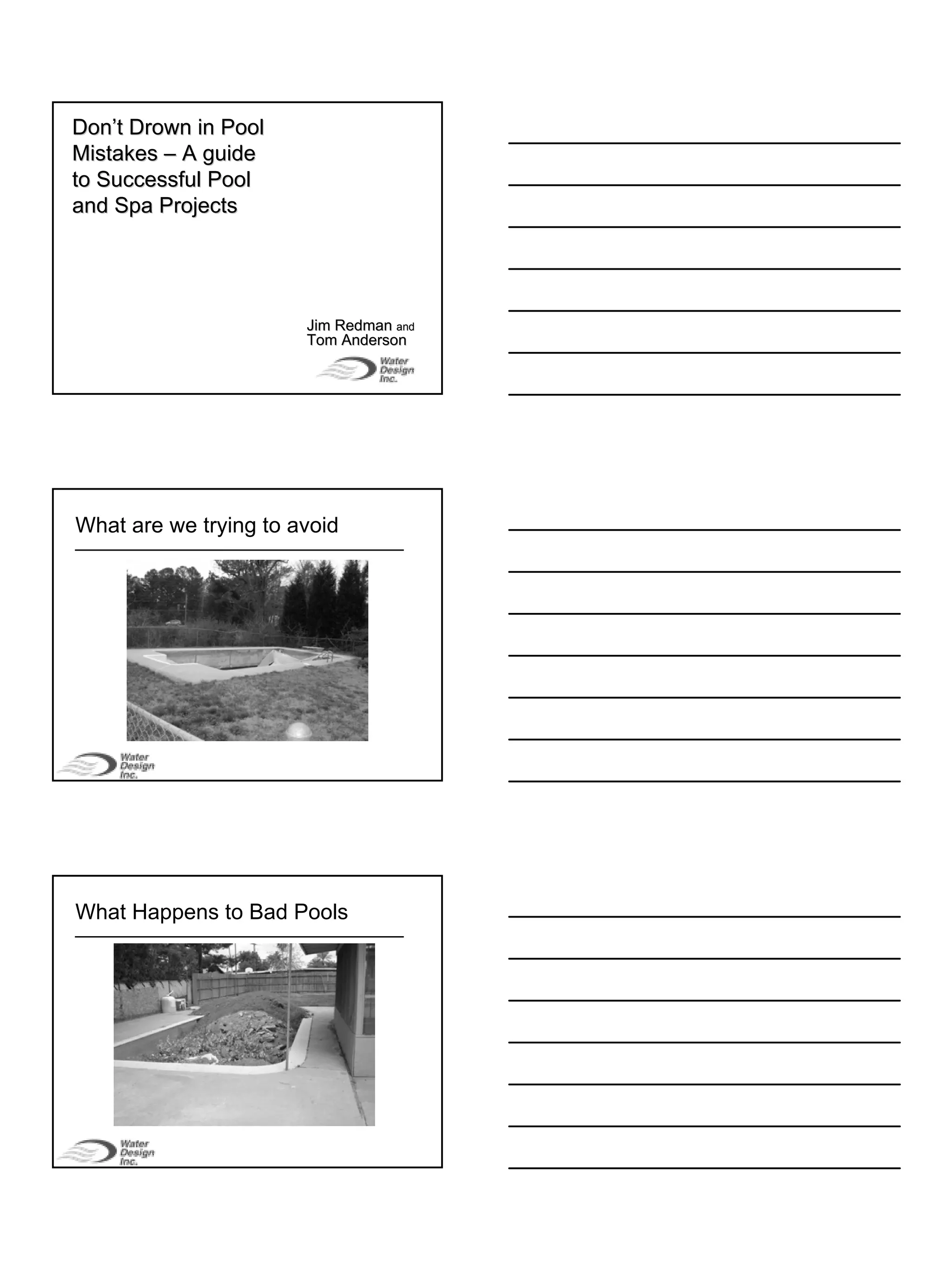 Successful Pool And Spa Projects Handouts J Im Redman | PDF