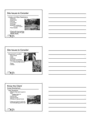 Successful Pool And Spa Projects Handouts J Im Redman | PDF