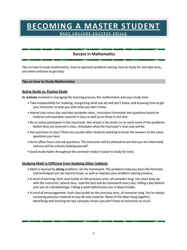 Success in mathematics | PDF