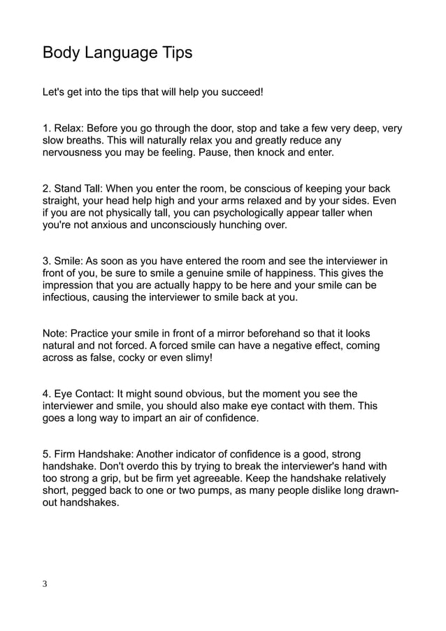 Success Interview Body Language Tips Pdf