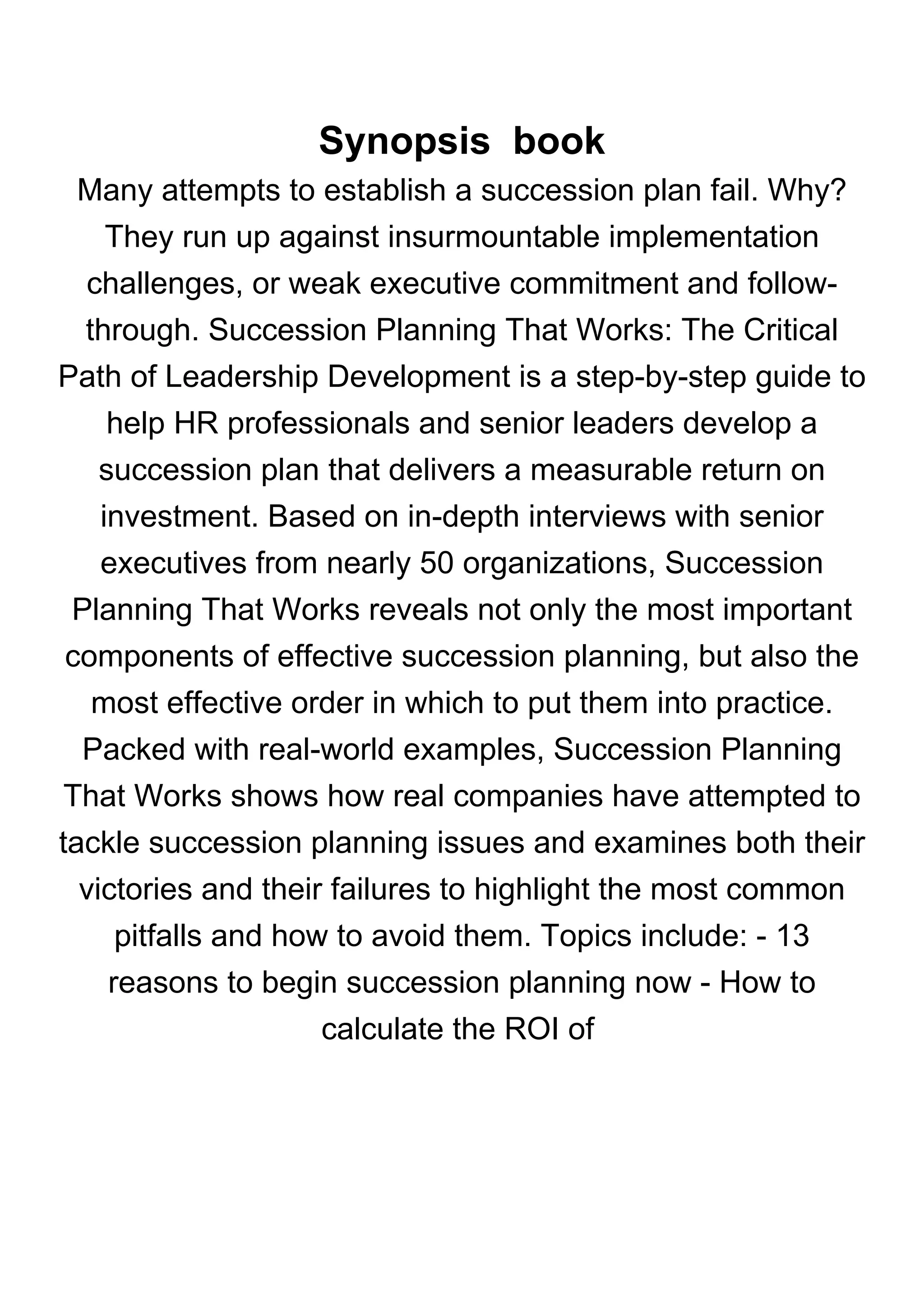 Succession Planning That Works: The Critical Path of Leadership ...