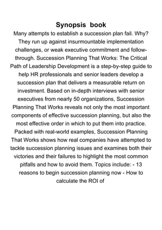 Succession Planning That Works: The Critical Path of Leadership ...