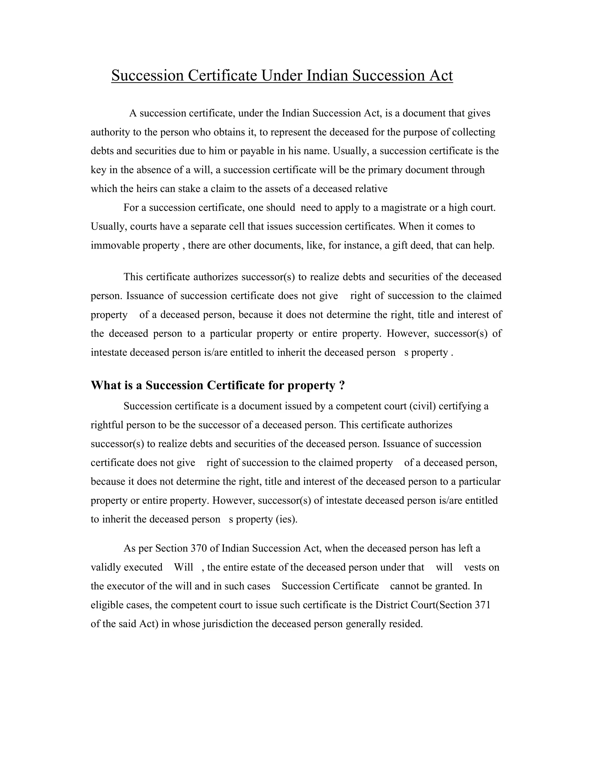 Succession Certificate | PDF