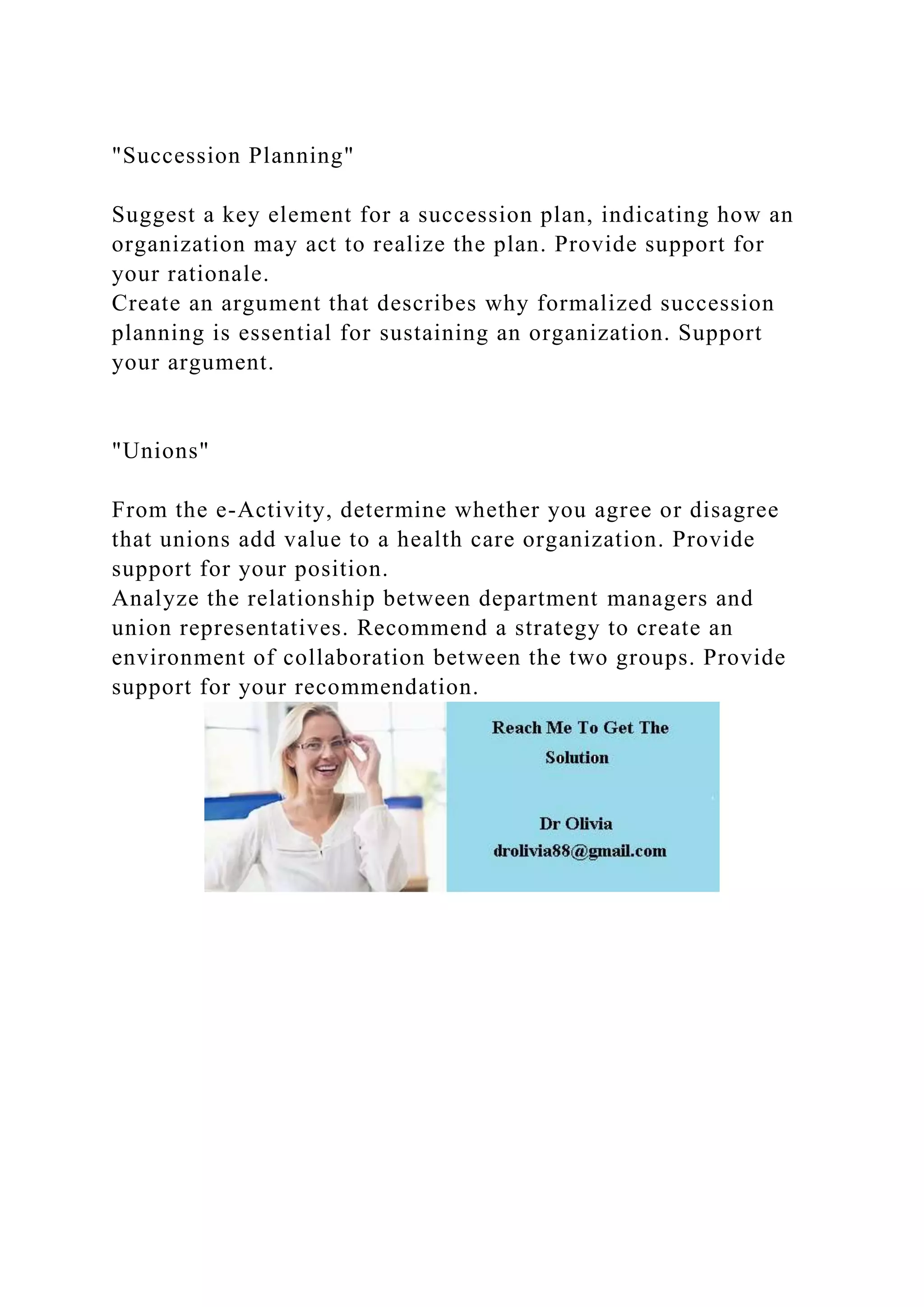 Succession Planning Suggest a key element for a succession pla.docx