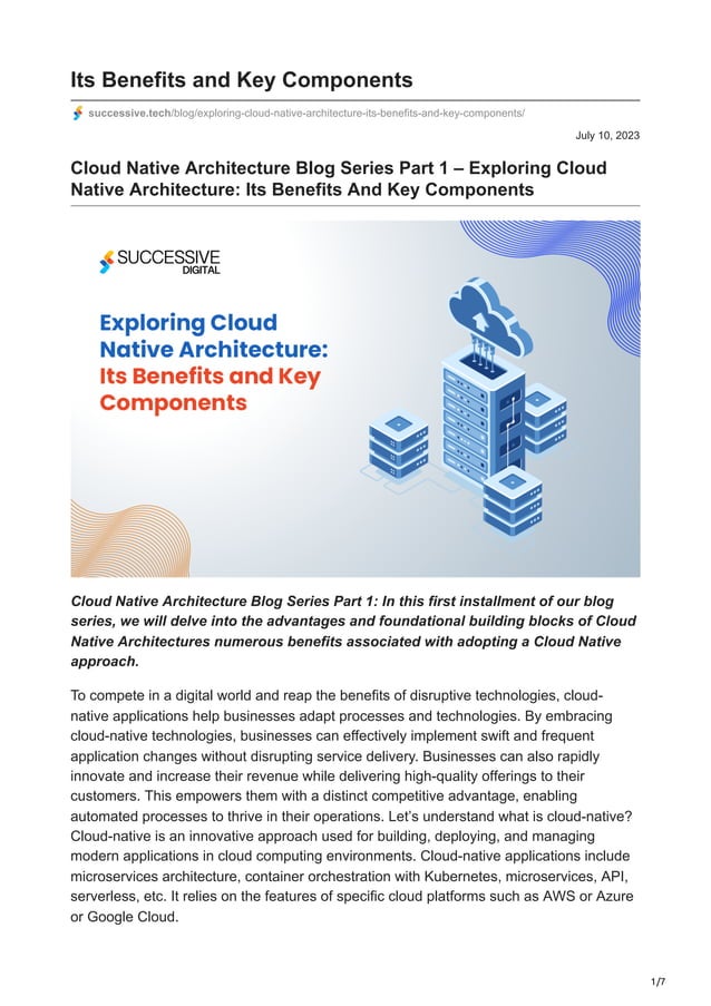 Cloud Native Architecture: Its Benefits and Key Components | PDF