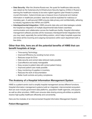 The Future of Hospital Care and Management: HIMS for the Win | PDF