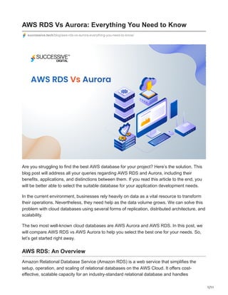 AWS RDS Vs Aurora: Everything You Need to Know | PDF