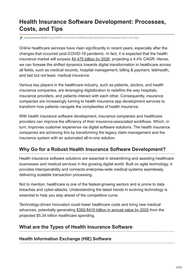 Health Insurance Software Development: Processes, Costs, and Tips | PDF