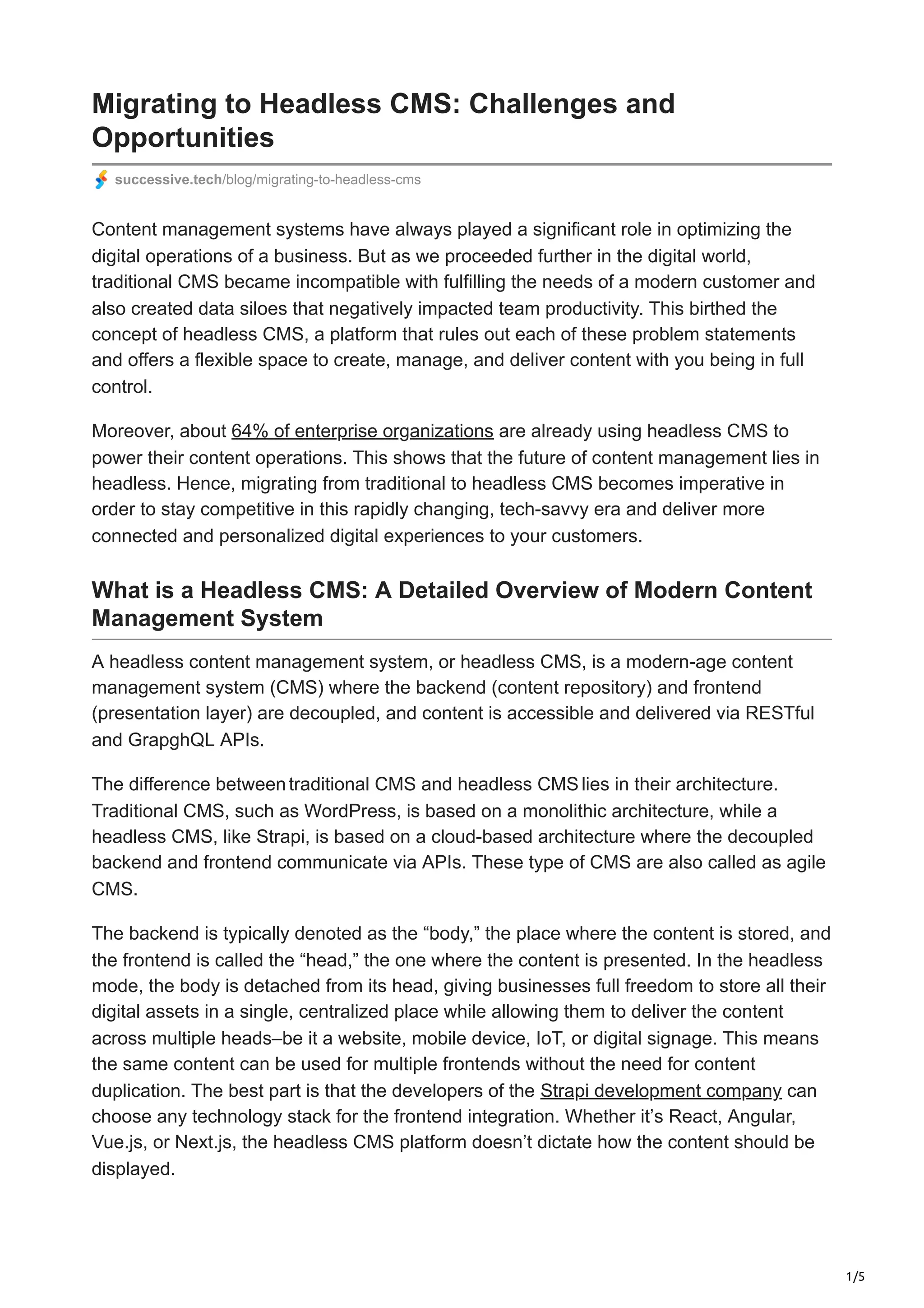 Migrating to Headless CMS: Challenges and Opportunities | PDF