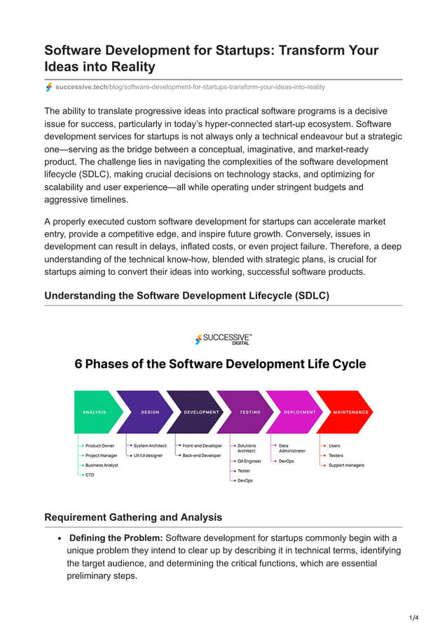 Software Development for Startups: Transform Your Ideas into Reality | PDF