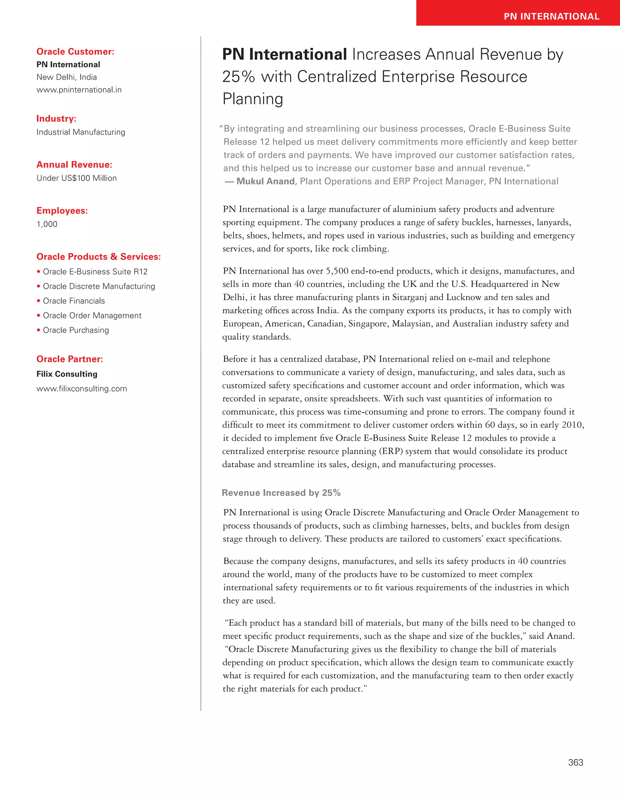 Filix Consulting - PN International Case Study | PDF