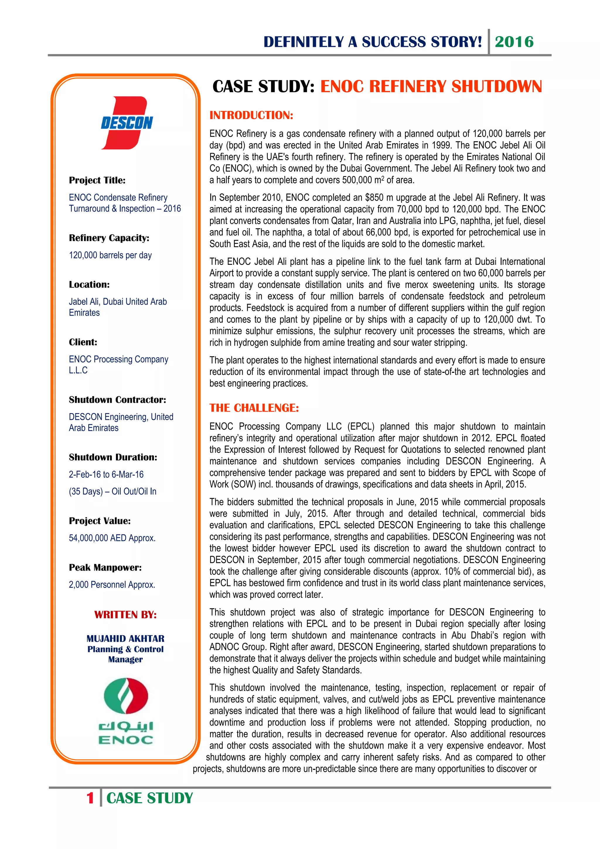 CASE STUDY: JABEL ALI REFINERY SHUTDOWN-2016 | PDF