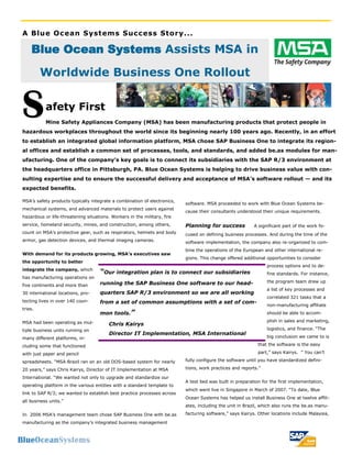Blue Ocean Systems Assists MSA in Worldwide Business One Rollout | PDF