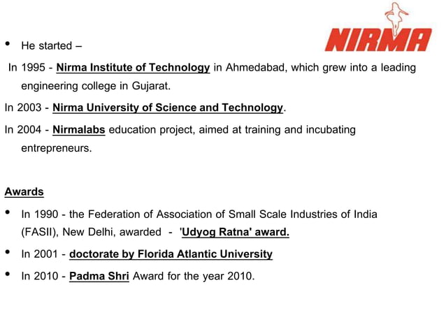Success story of nirma with kersan bhai patel | PPTX