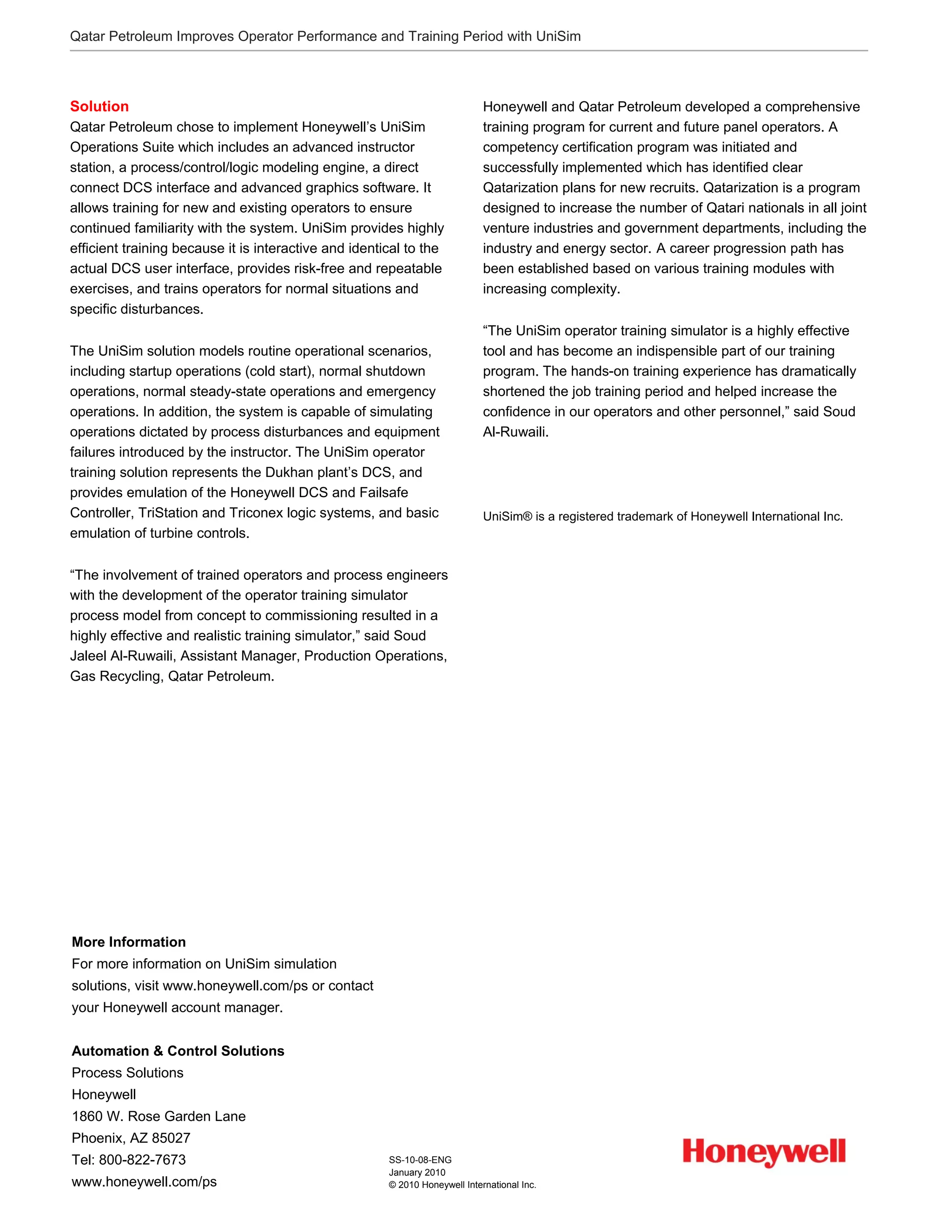 Qatar Petroleum Improves Operator Performance and Training with UniSim ...