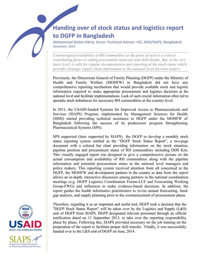 Success story stock_status_report_handover_dgfp_final | PDF
