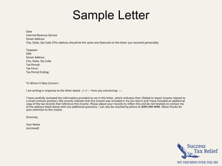 How To Write a Letter of Explanation to the IRS. From Success Tax ...