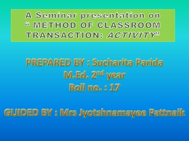 ACTIVITY METHOD | PPTX | Primary Education | Education