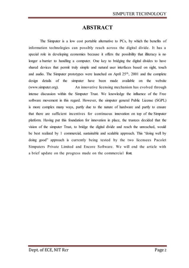 complete seminar report on simputer technology | PDF