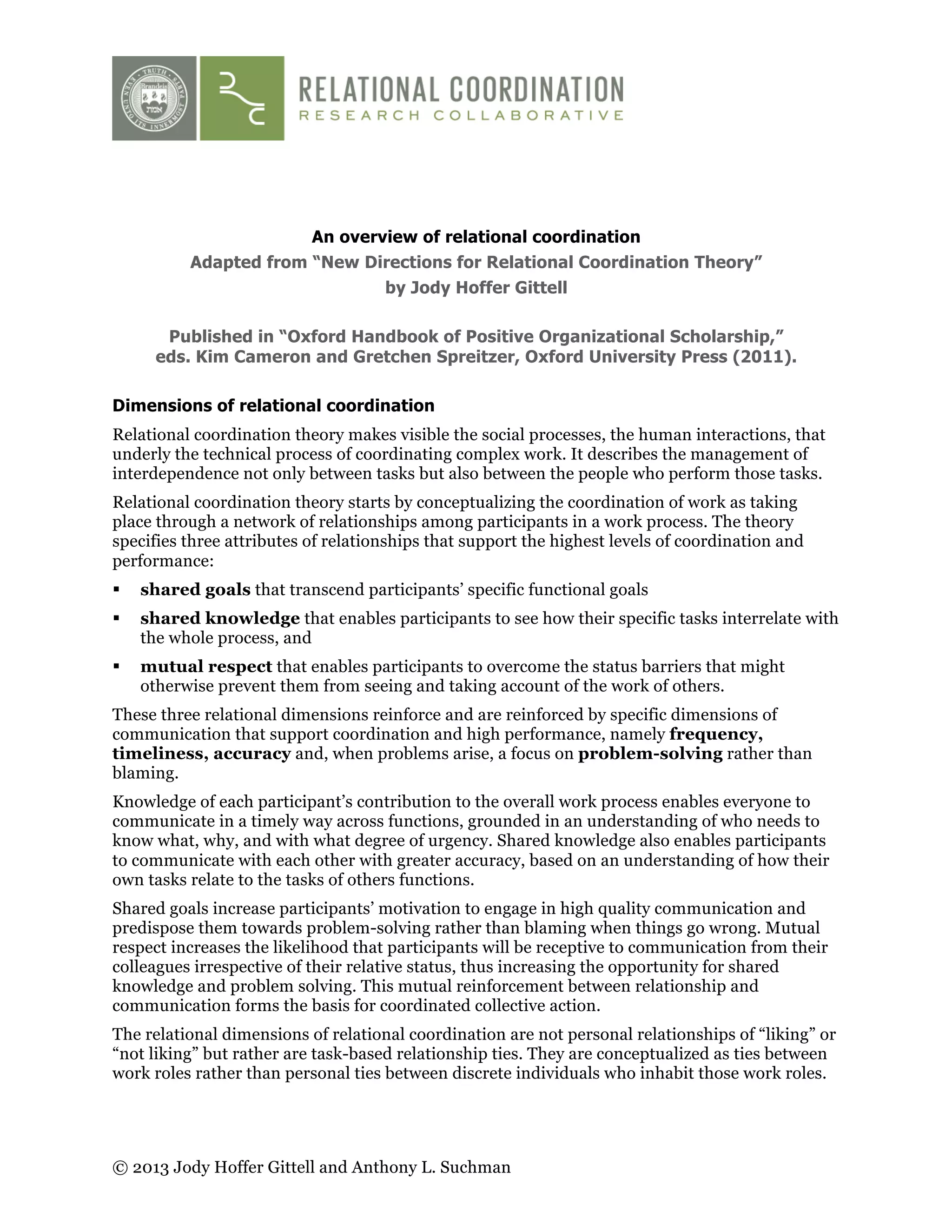 An Overview of Relational Coordination - Suchman | PDF
