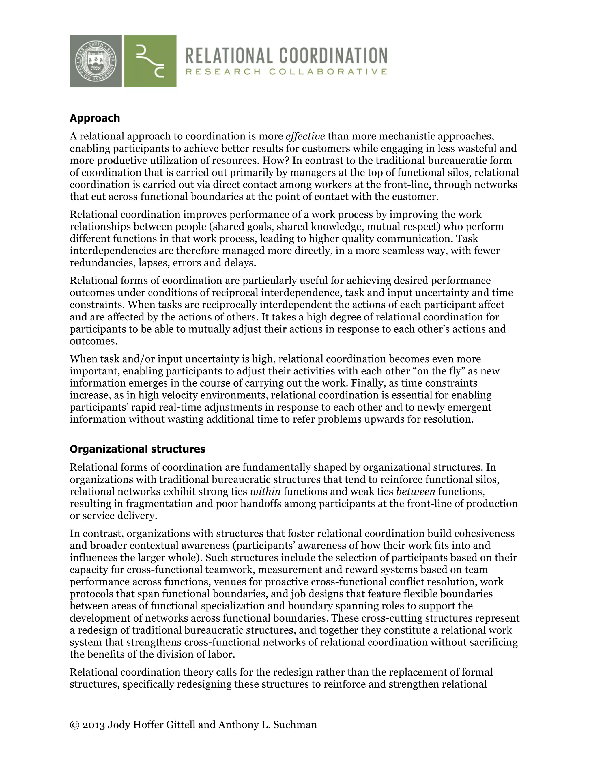 An Overview of Relational Coordination - Suchman | PDF
