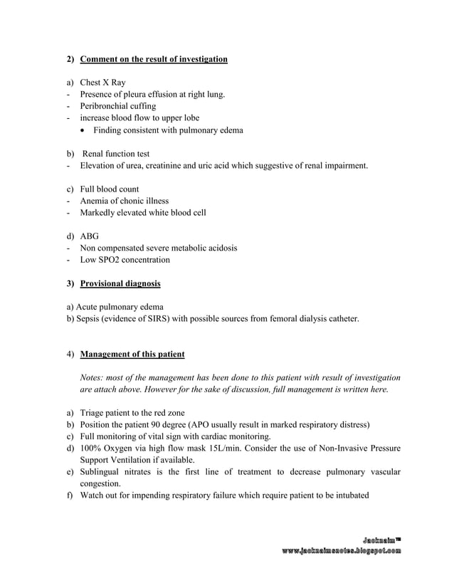 Sudden onset shortness of breath in patient with chronic renal failure ...