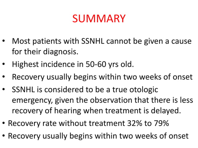 Sudden SNHL | PPTX | Ear, Nose and Throat Conditions | Diseases and ...