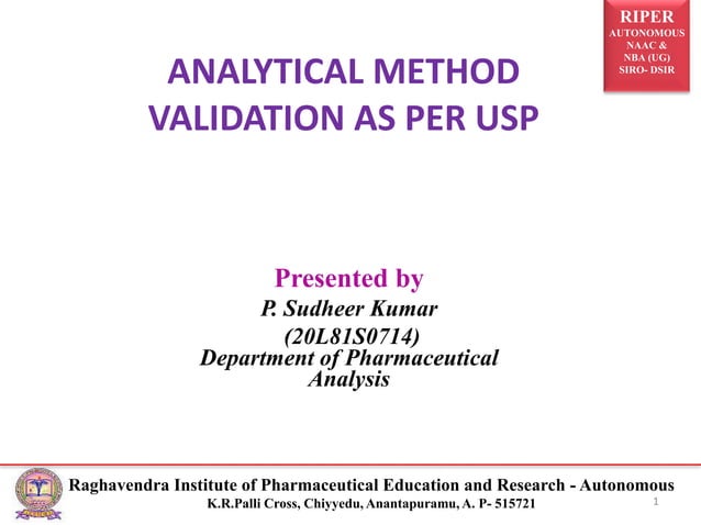 Analytical method validation as per USP | PPTX | Pharmaceutical ...