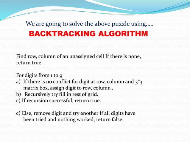 Sudoku | PPTX | Programming Languages | Computing