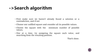 Solve Sudoku using Constraint Propagation- Search and Genetic Algorithm | PPT
