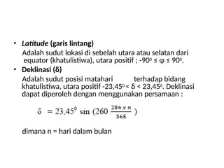 sudut deklanasi, zenith, azimuth, matahari | PPT