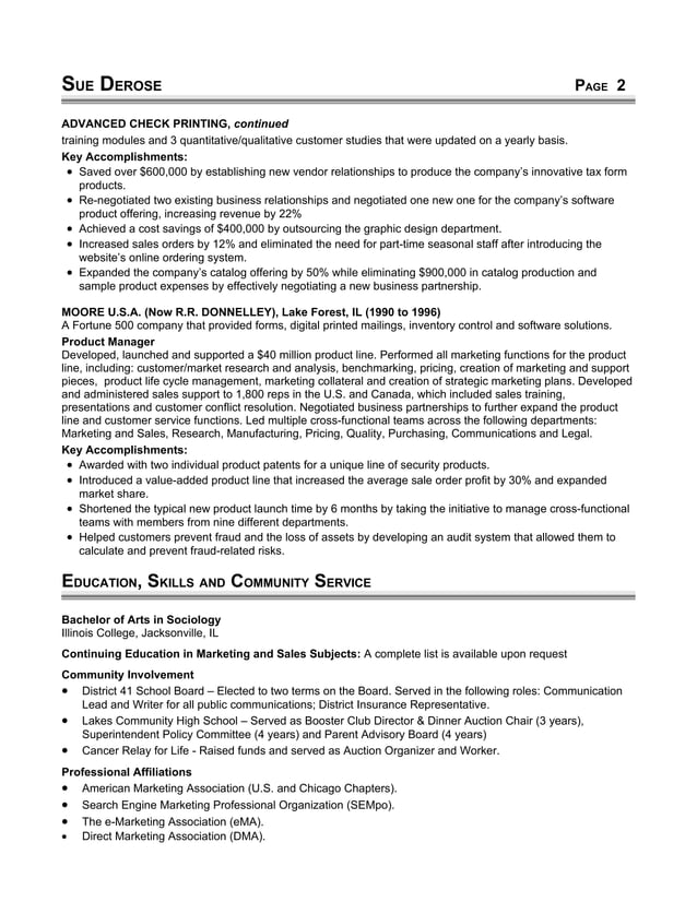 Sue De Rose Marketing Resume F2012 | PDF