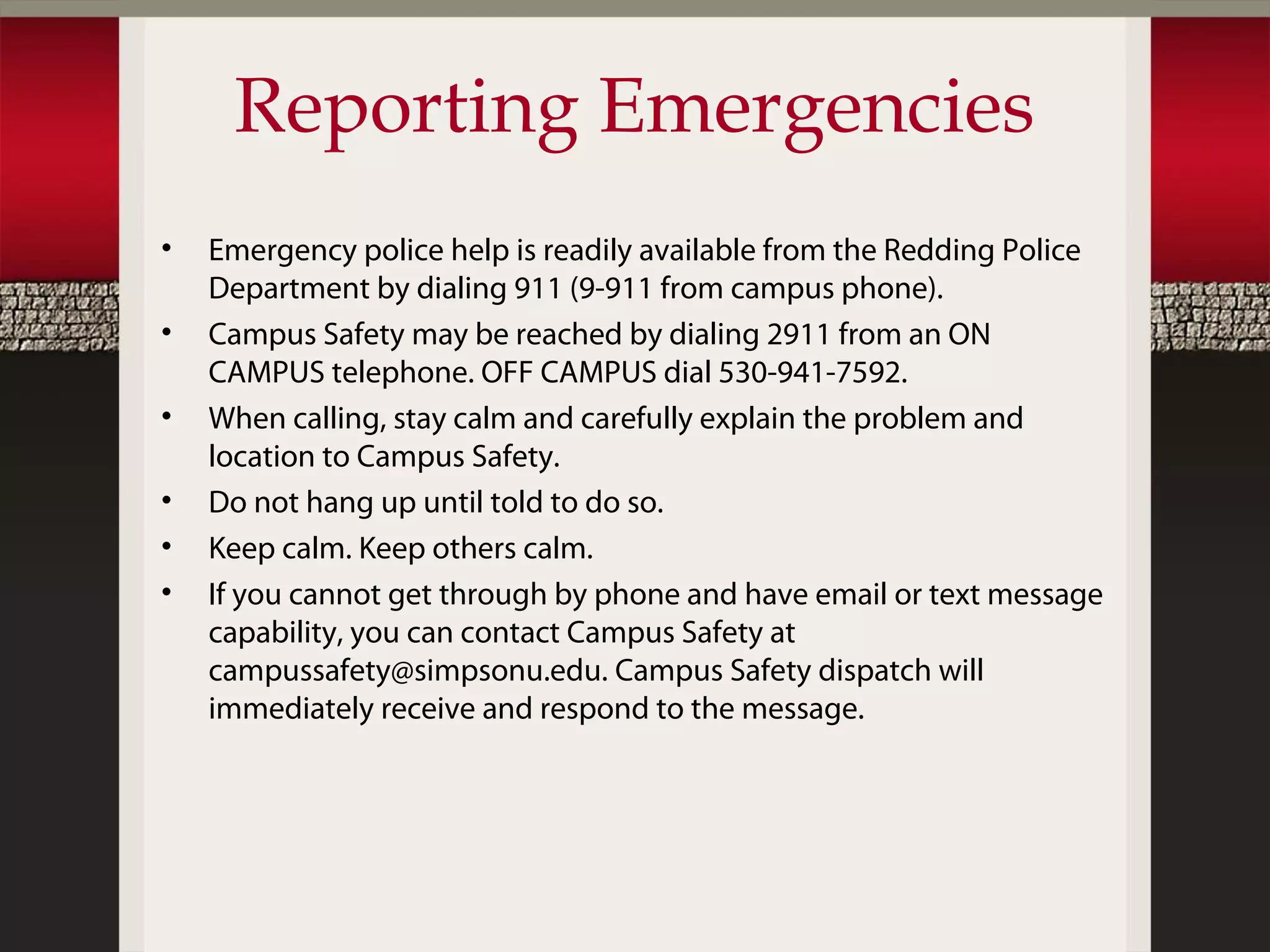 Emergency Procedures Training For Simpson University Employees | PPT