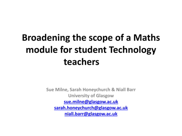 Broadening the scope of a Maths module for student Technology teachers ...